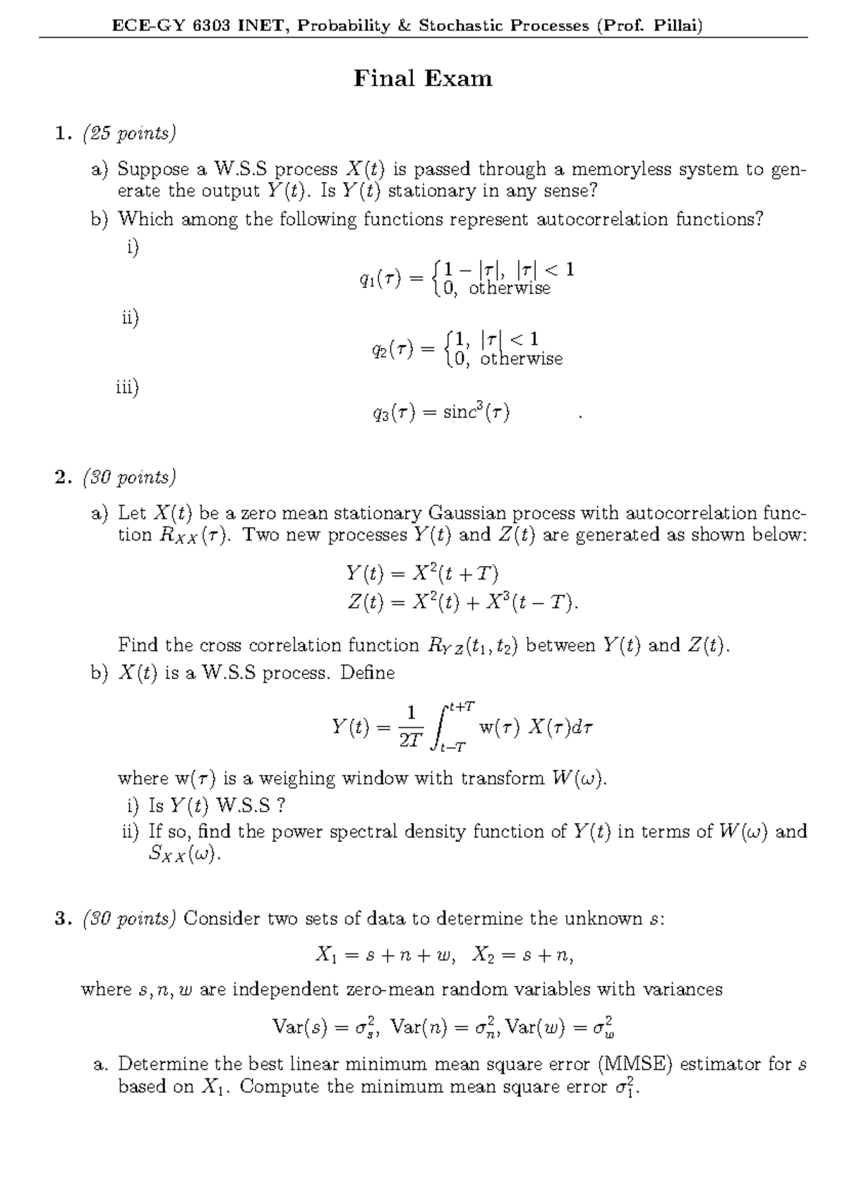 FInal Spring 22 - Practice materials - ECE-GY 6303 INET, Probability & Stochastic Processes ...