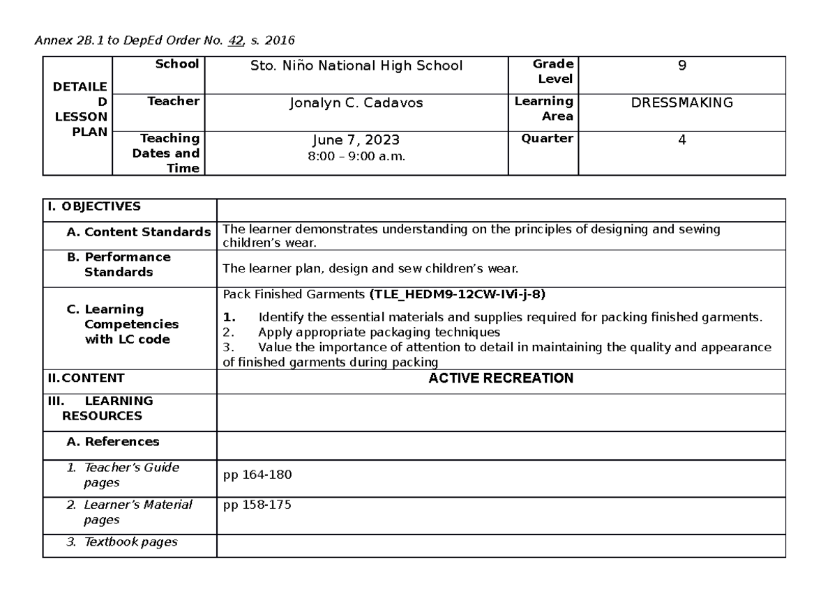 Detailed-Lesson-Plan-for-Demo TLE-9 2023 (Repaired) - Annex 2B to DepEd ...