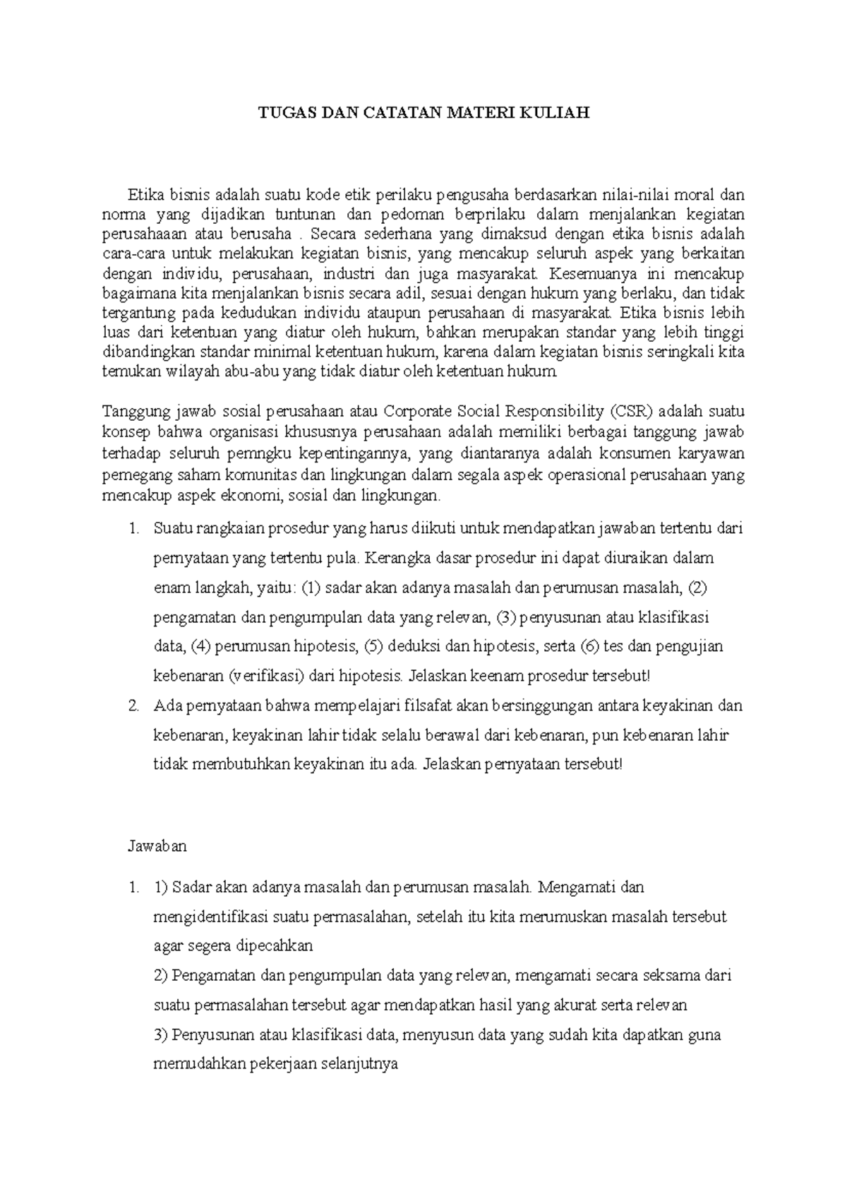 Resume Tugas Kuliah 20 - TUGAS DAN CATATAN MATERI KULIAH Etika bisnis ...