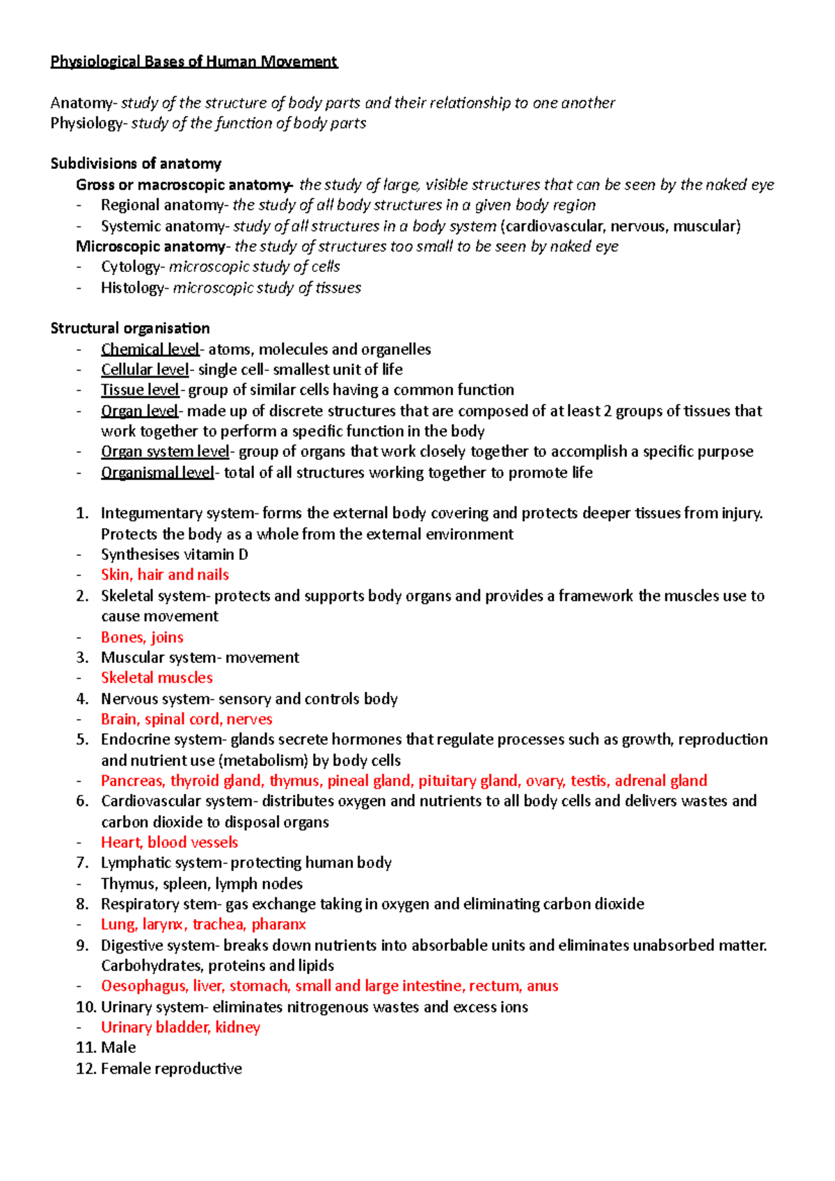 Physiological Bases of Human Movement Lecture Notes - Physiological ...