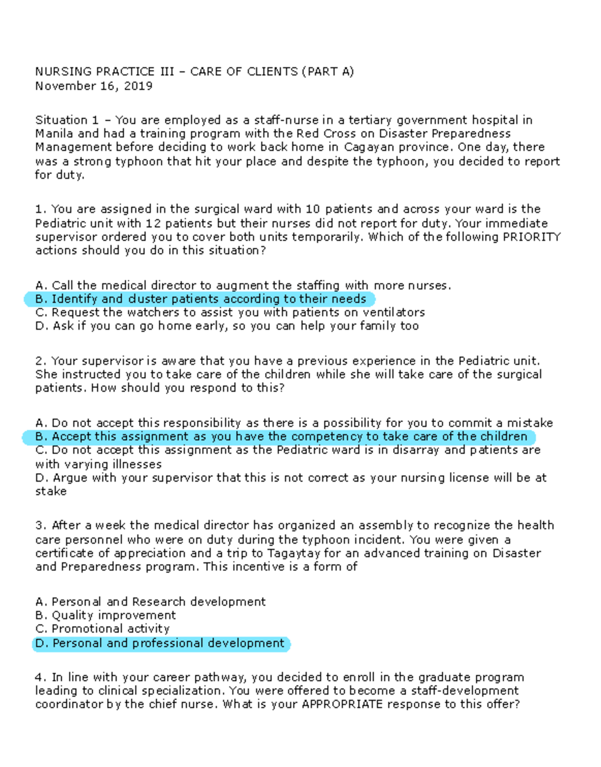 2019 - November - NP3 Rationale - NURSING PRACTICE III – CARE OF ...