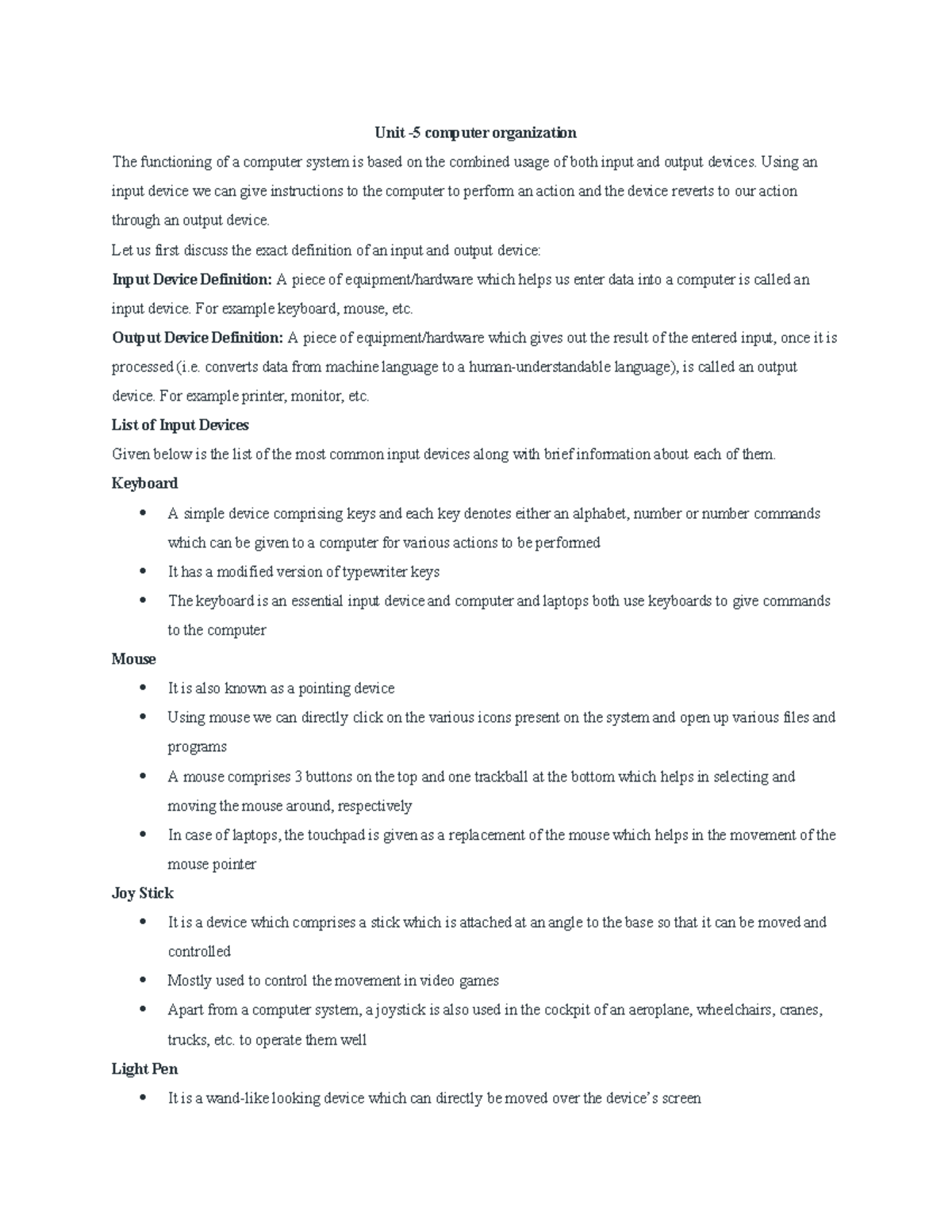 COA All unit notes - Unit -5 computer organization The functioning of a ...
