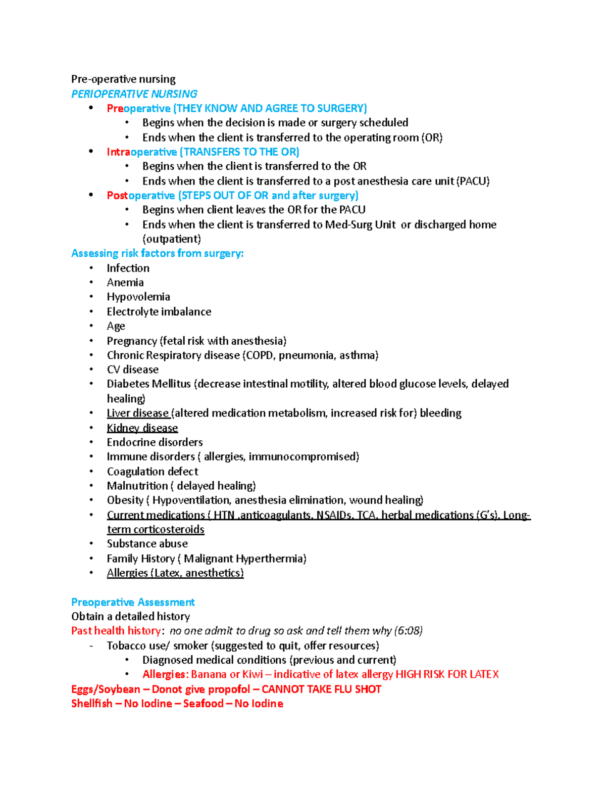 Week 1 - misc - Pre-operative nursing PERIOPERATIVE NURSING ...