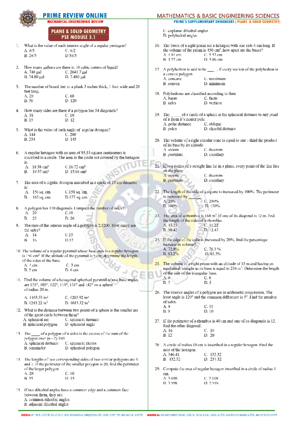 3.1 Plane and Solid Geometry Problems - Bachelor of Science in Mechanical Engineering - Studocu