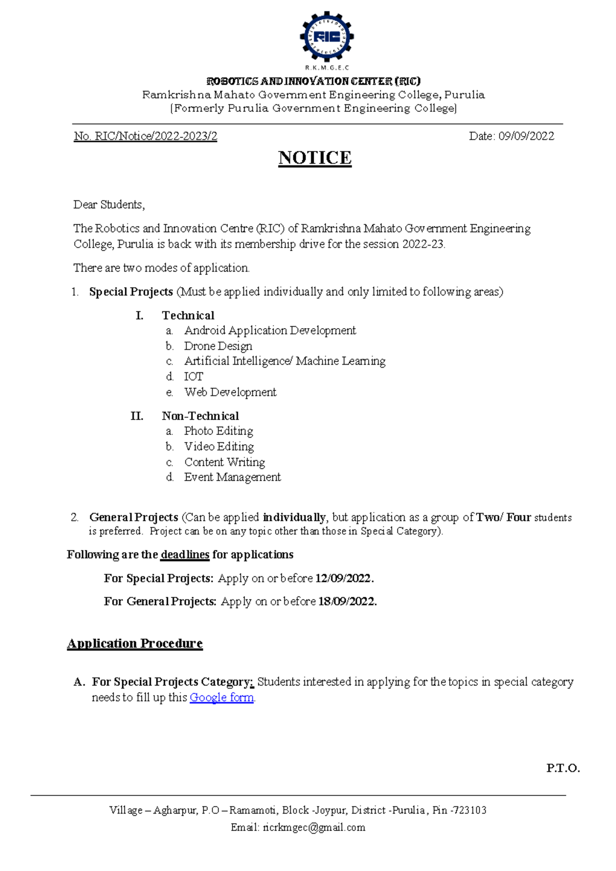 RIC membership notice 2022-23 - ROBOTICS AND INNOVATION CENTER (RIC ...