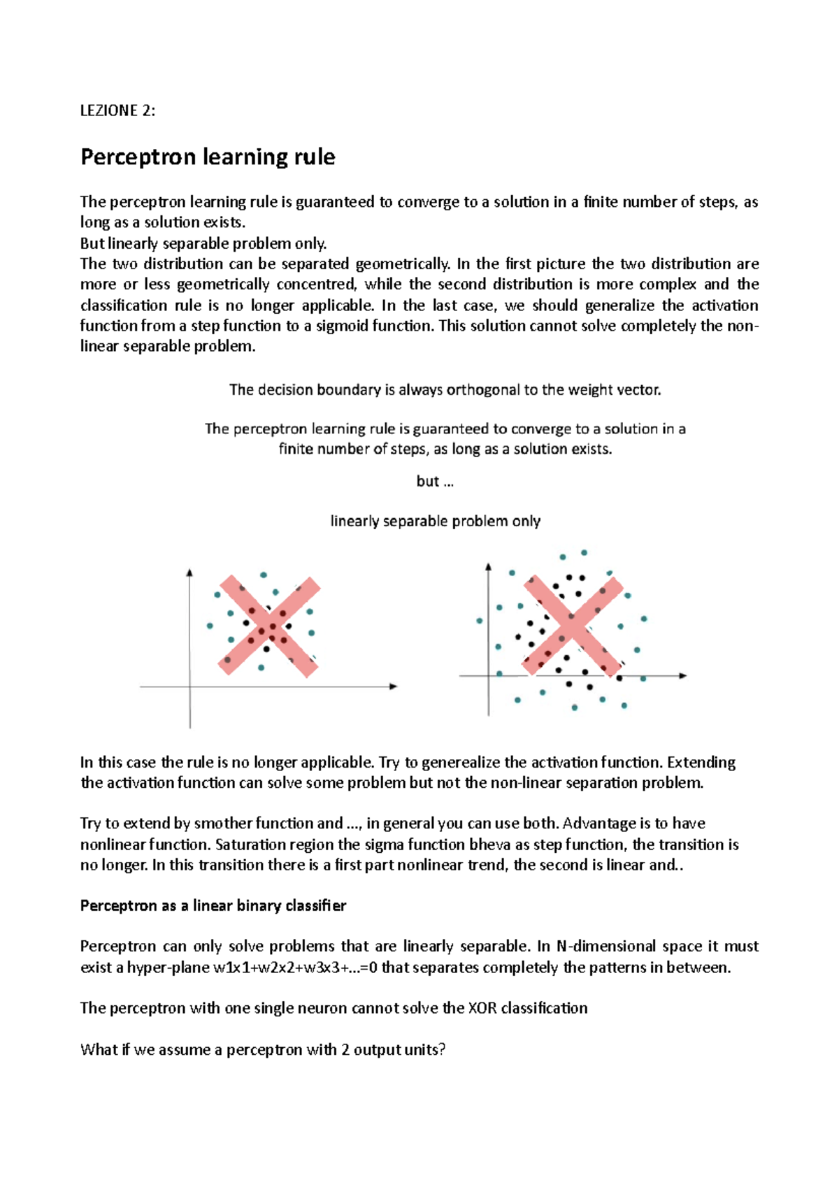 Lezione 2 neuro - LEZIONE 2: Perceptron learning rule The perceptron ...