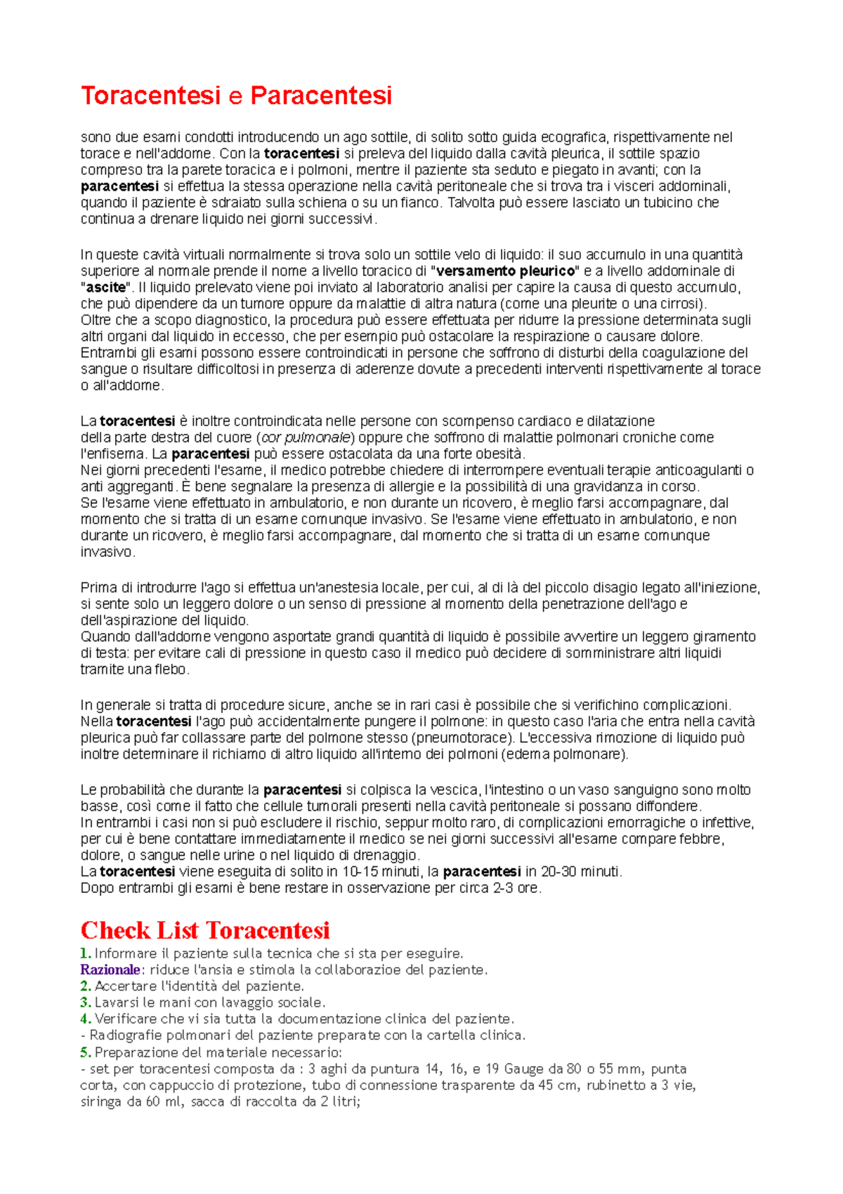 Toracentesi e Paracentesi - Con la toracentesi si preleva del liquido ...