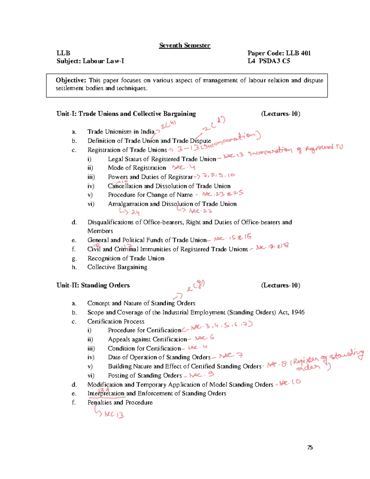 Syllabus - Seventh Semester LLB Paper Code: LLB 401 Subject: Labour Law ...