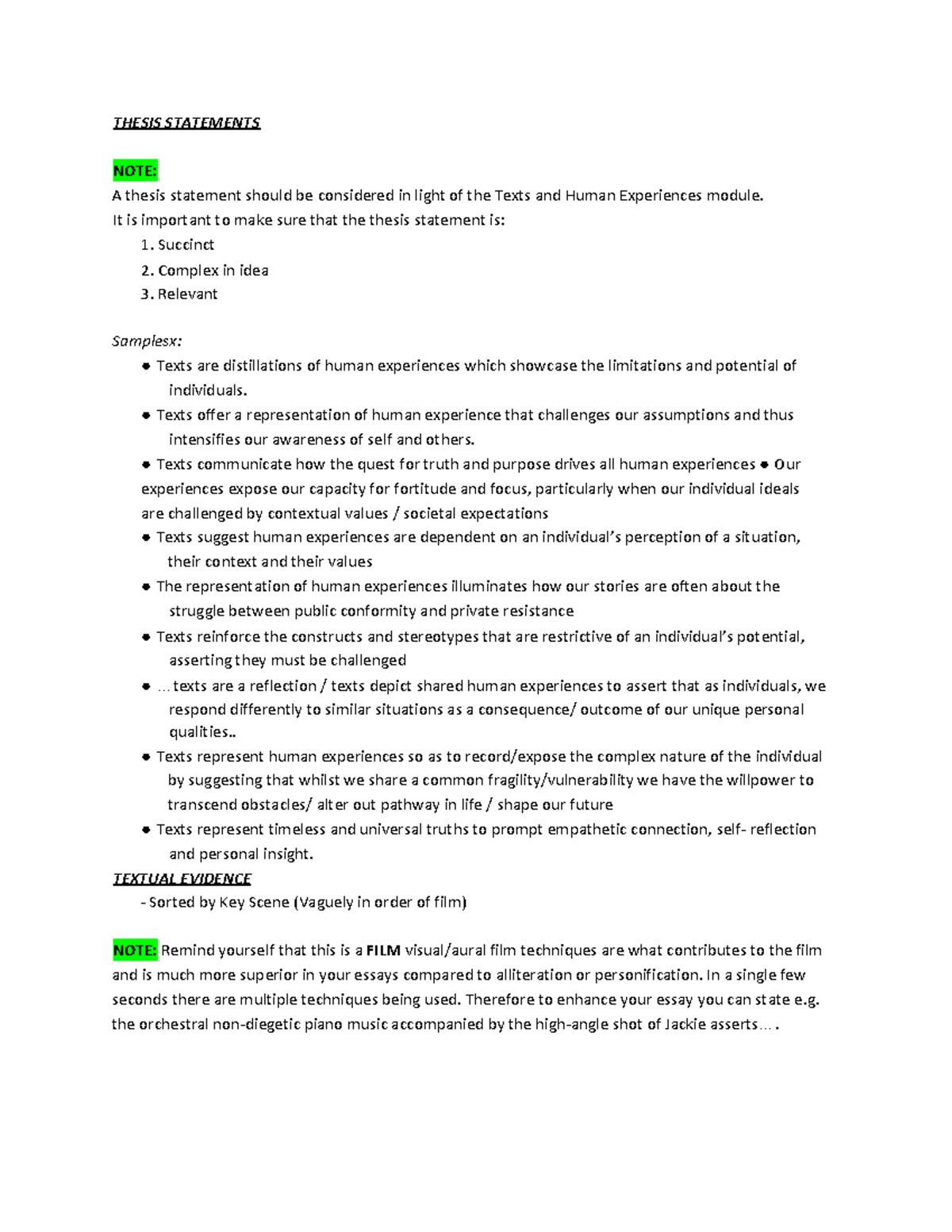 Notes on Billy Elliot - THESIS STATEMENTS NOTE: A thesis statement ...