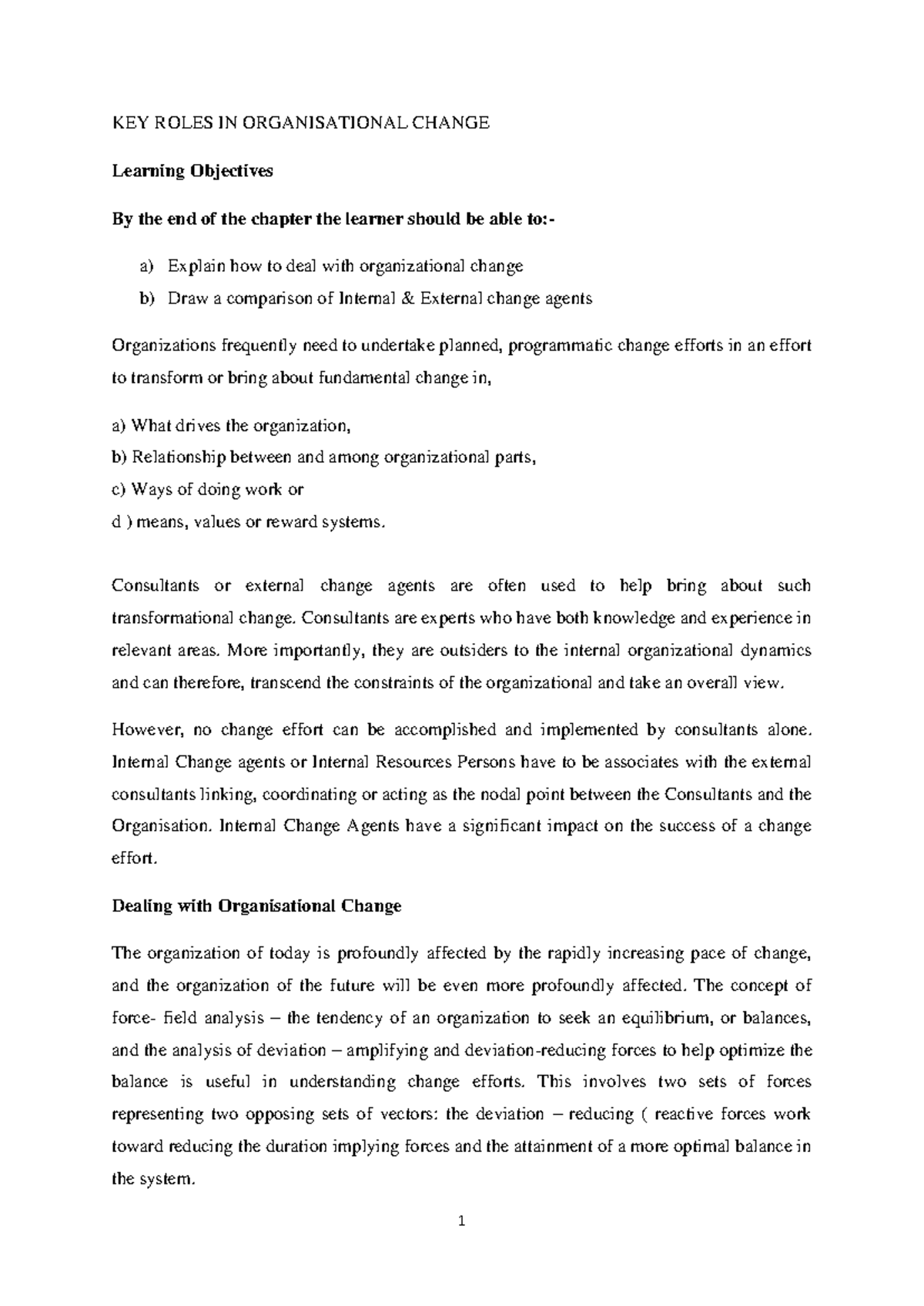 Chapter 3 KEY Roles IN Organizational Change - KEY ROLES IN ...