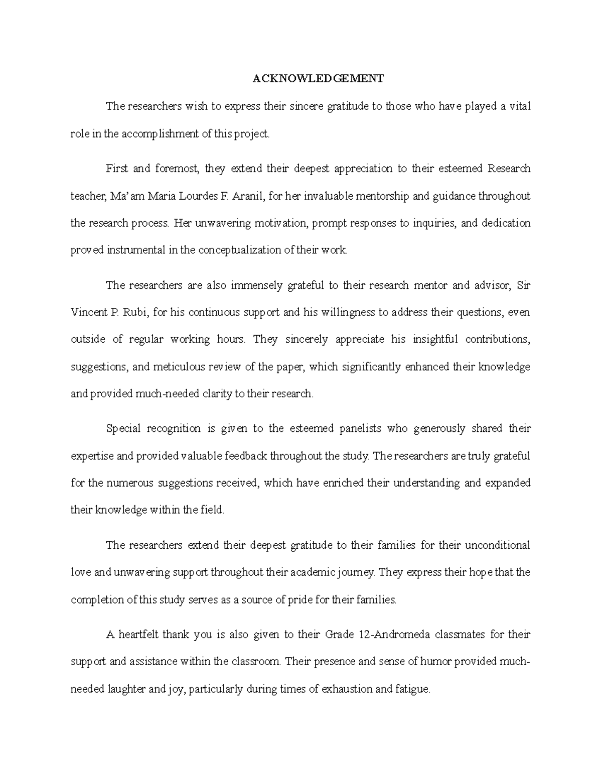 Sample Acknowledgement Format for Research Paper - ACKNOWLEDGEMENT The ...