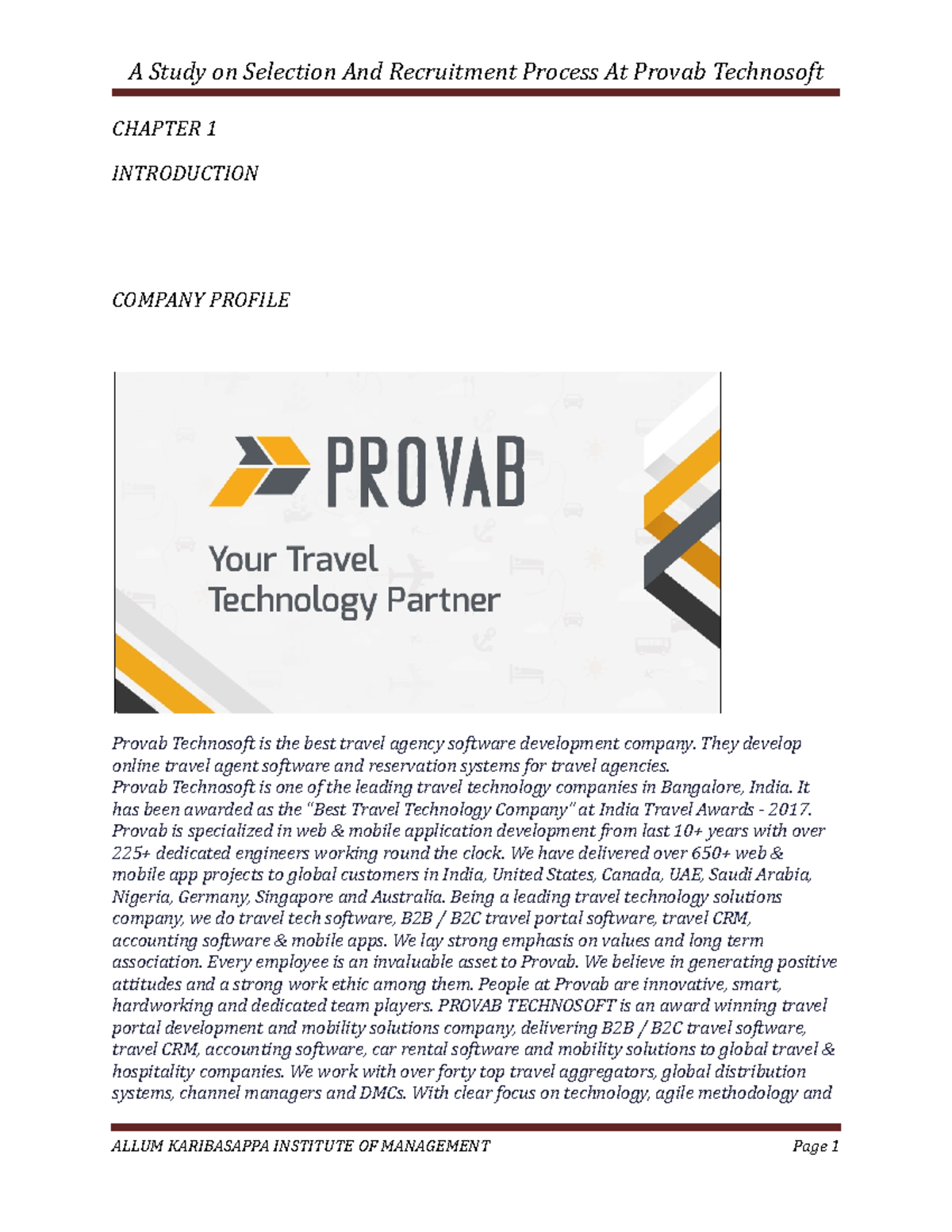 Provab Tech - hhh - CHAPTER 1 INTRODUCTION COMPANY PROFILE Provab ...