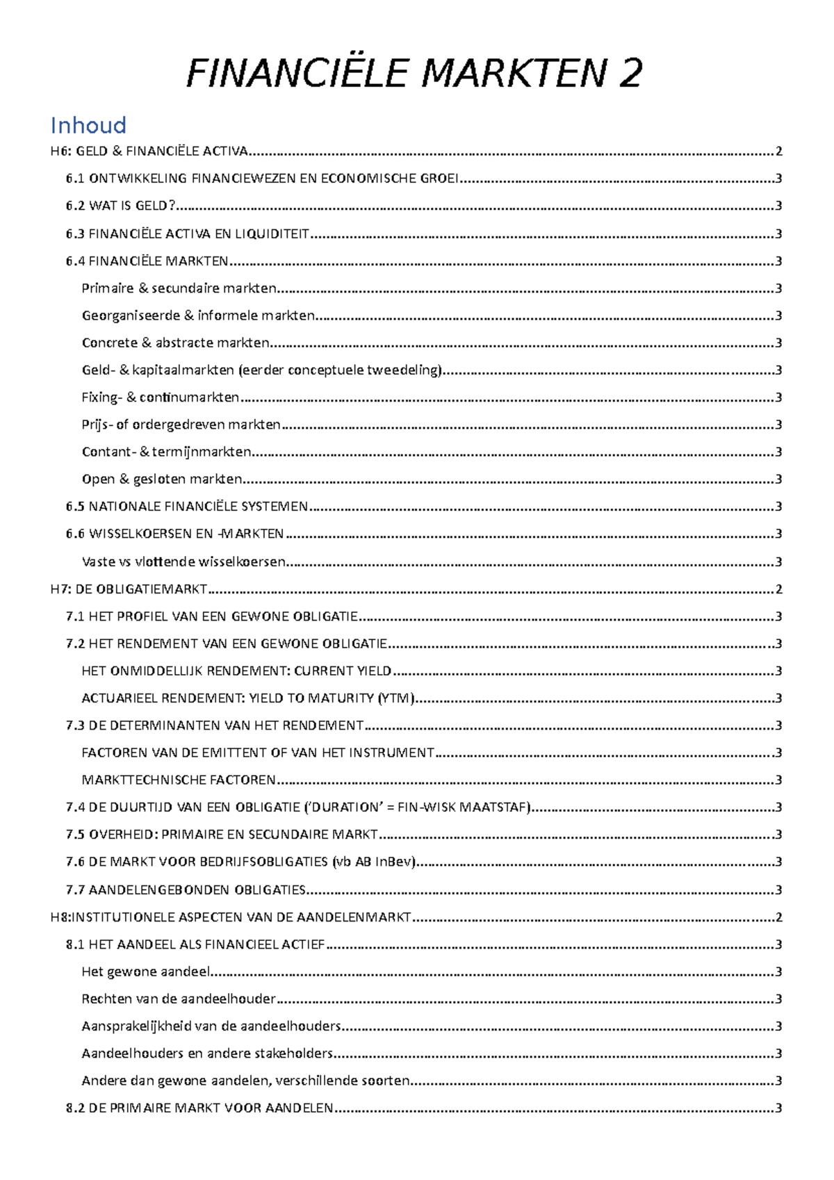 Financiële Markten 2 - Inhoud - FINANCIËLE MARKTEN H6: GELD ...