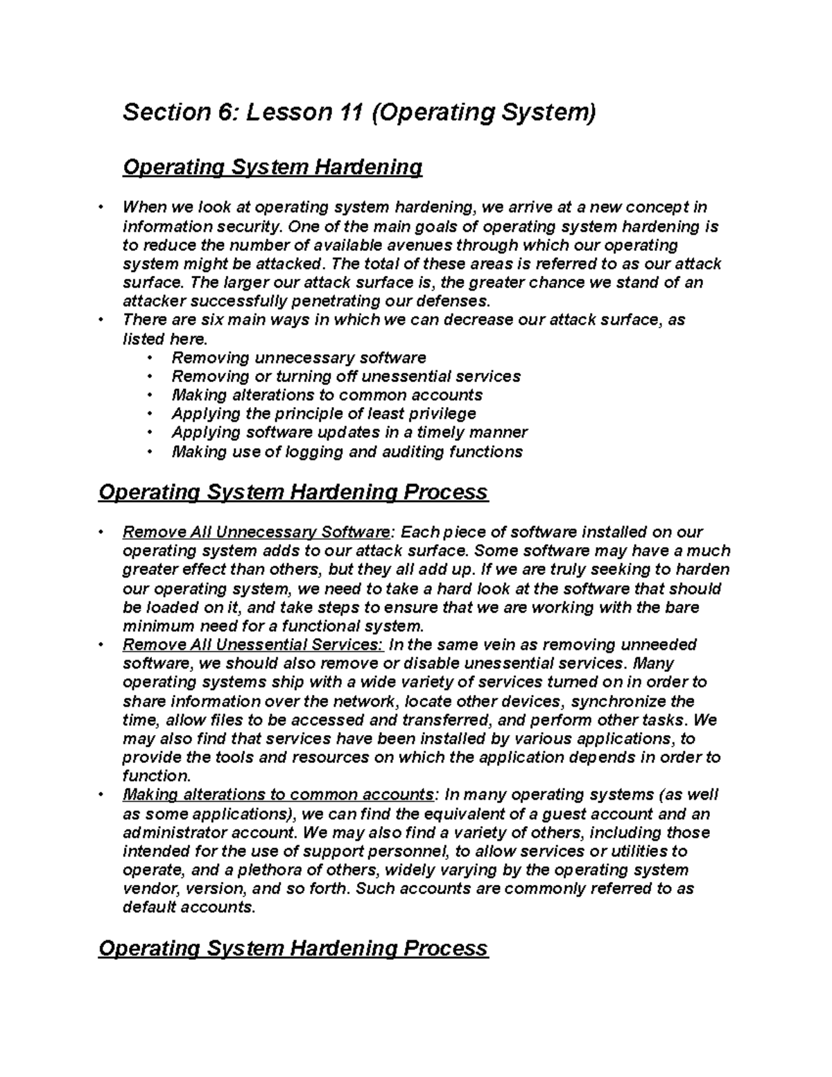 Section 6 (Operating System and Application Security) - Section 6 ...