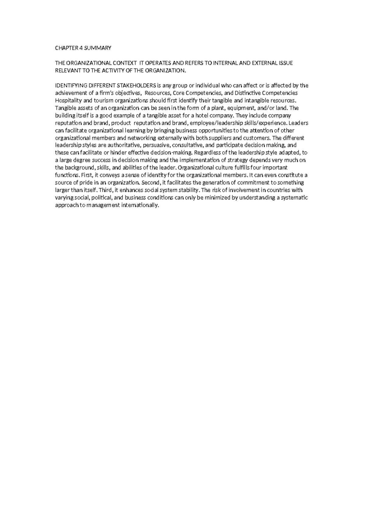 Chapter 4 Summary - sasdas - CHAPTER 4 SUMMARY THE ORGANIZATIONAL ...