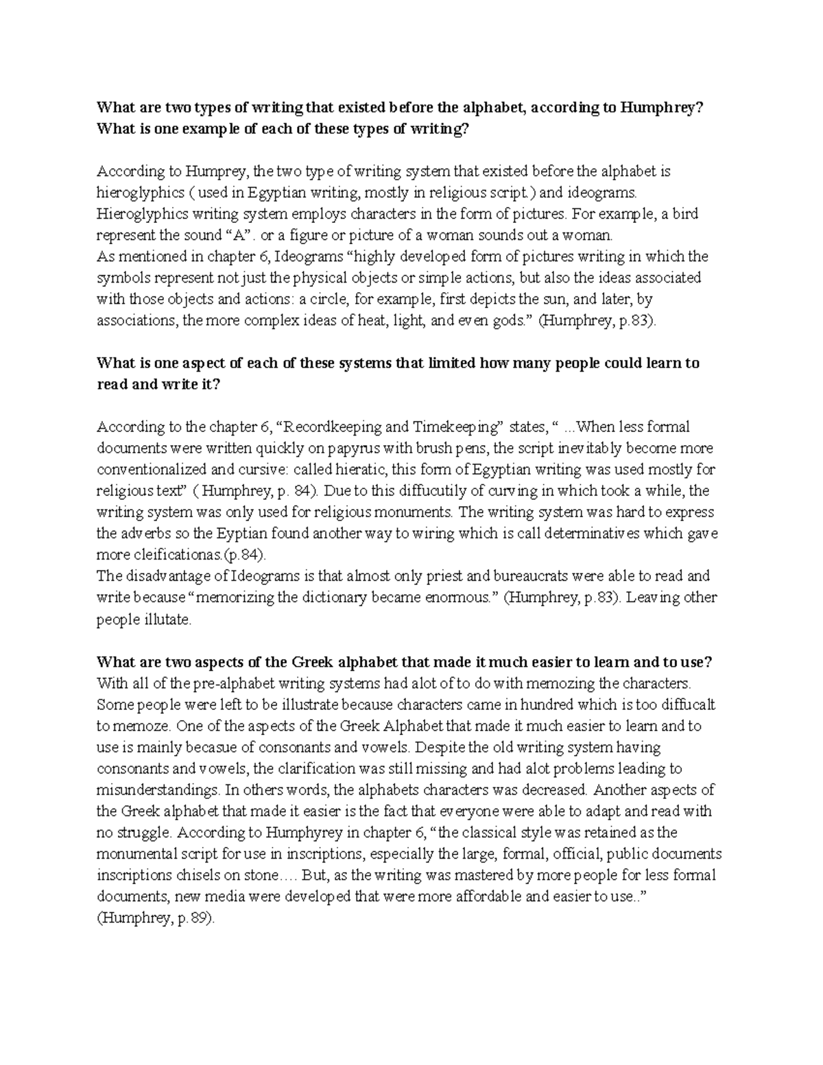 Week 12 outline - History - What are two types of writing that existed ...