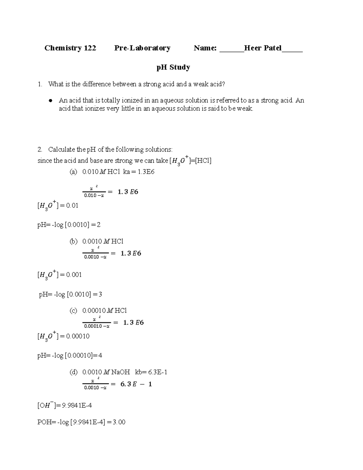 UTF-8''Prelab chem 122 p H Study (3) - Chemistry 122 Pre-Laboratory ...