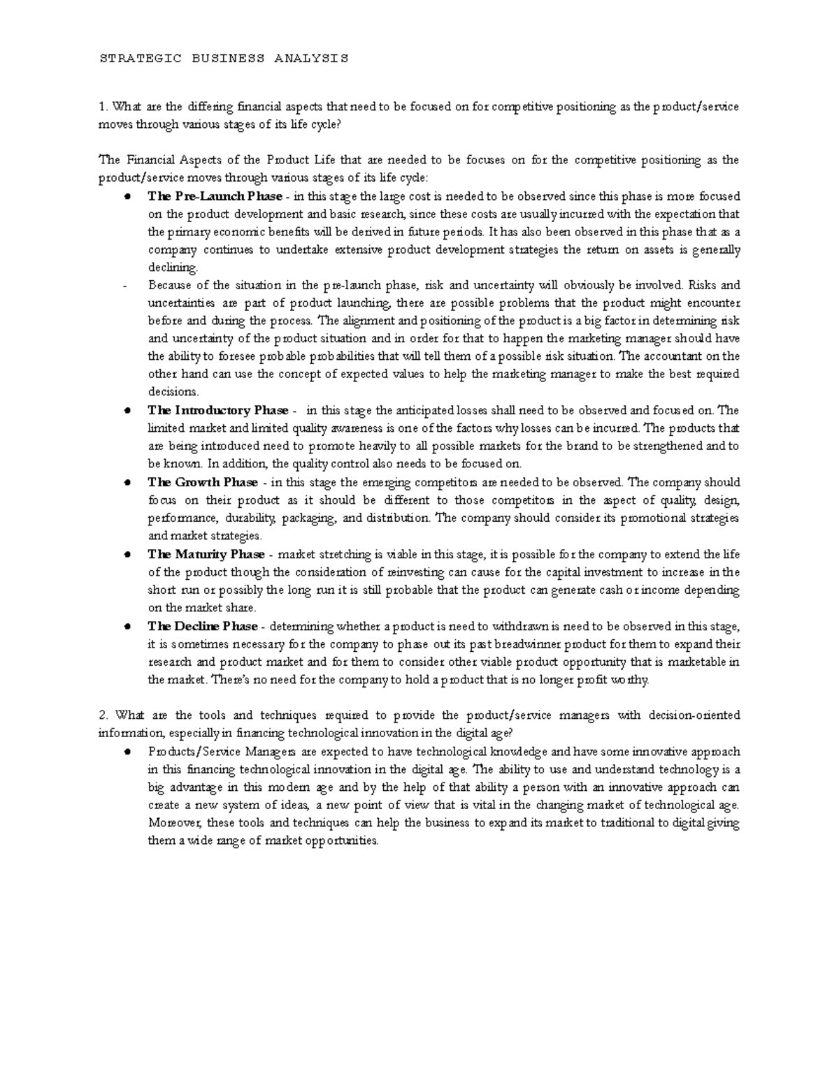 Strategic Business Analysis Financial Analysis in Product Portfolio ...