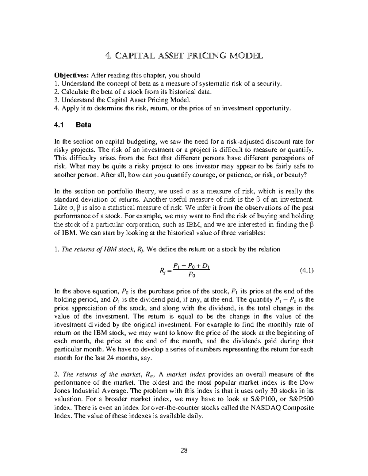 4 - CAPM - M Sam - 4. CAPITAL ASSET PRICING MODEL Objectives: After ...
