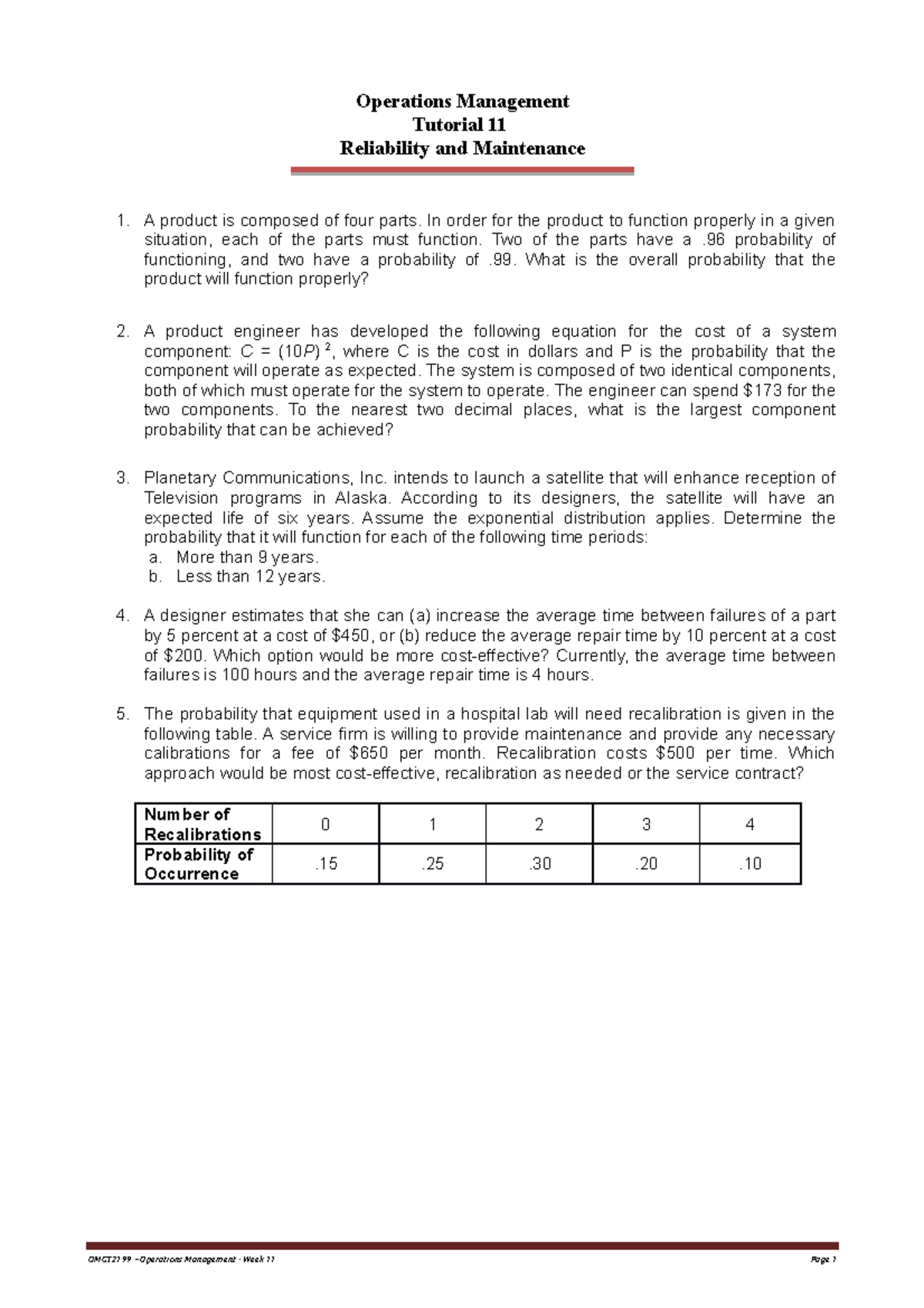 Week 11 Operations Management W11 - Operations Management Tutorial 11 ...