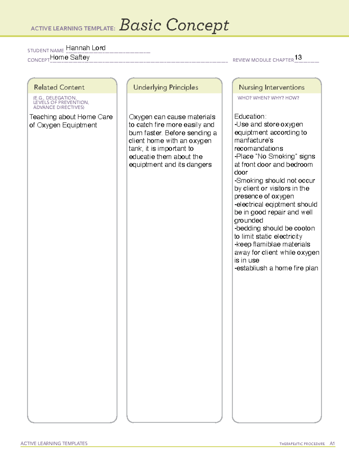 Home Care of Oxygen Equiptment - ACTIVE LEARNING TEMPLATES THERAPEUTIC ...