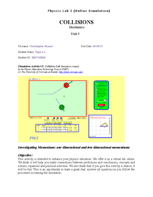 Lab1-Knematics 2-D Online - Kinematics in Two Dimensions Mechanics Unit 2 TA name: Awat ...