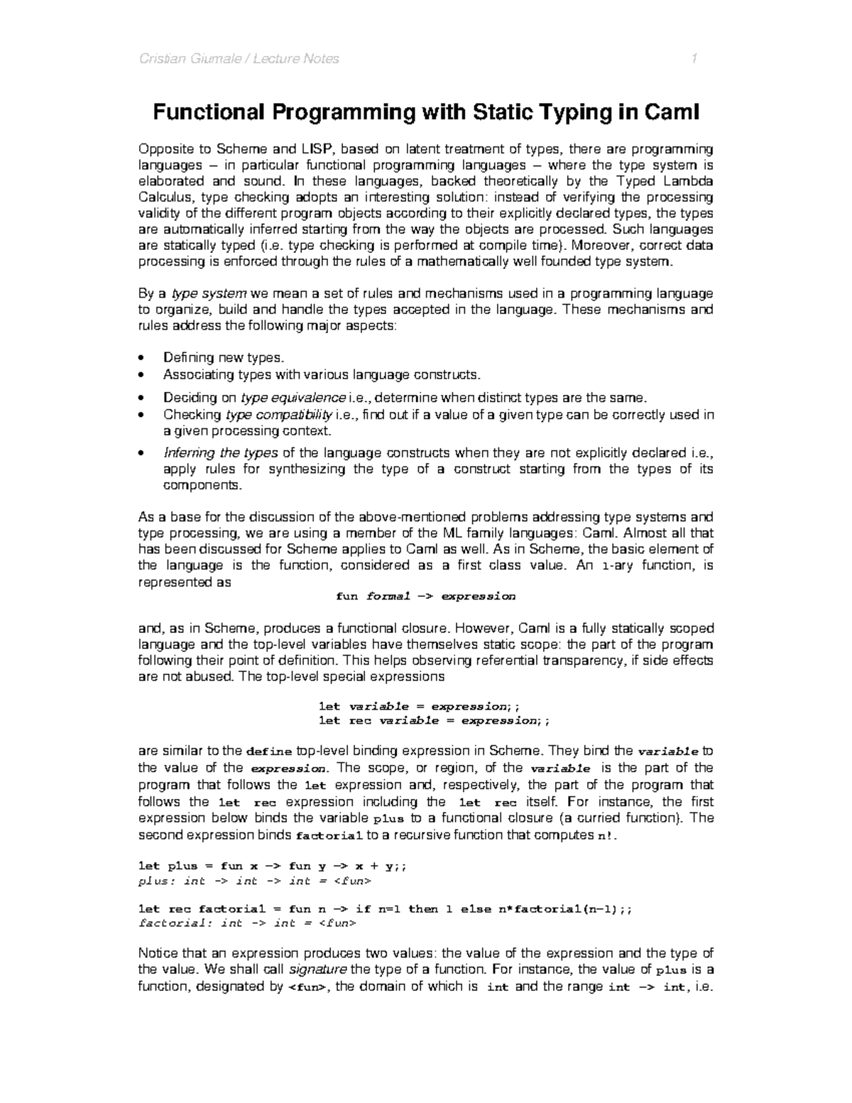 07 - Caml - Functional Programming with Static Typing in Caml Opposite to Scheme and LISP, based ...