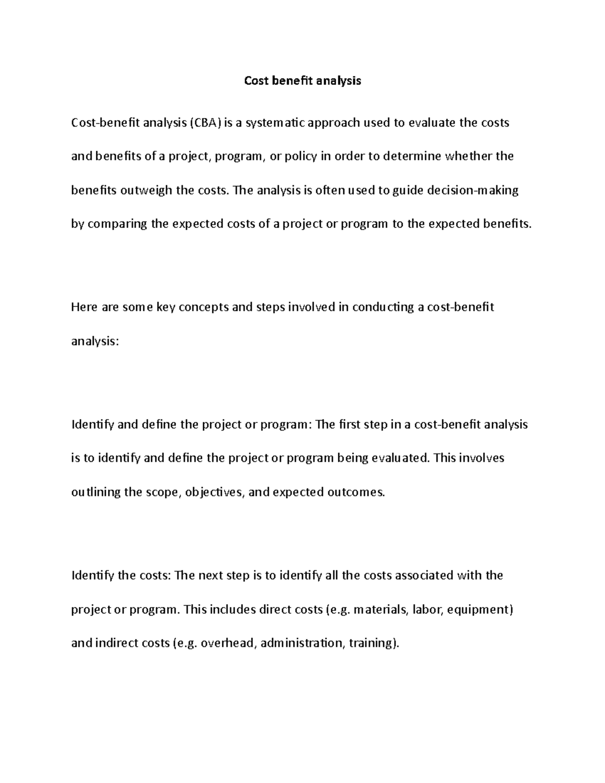 Cost benefit analysis - Cost benefit analysis Cost-benefit analysis ...