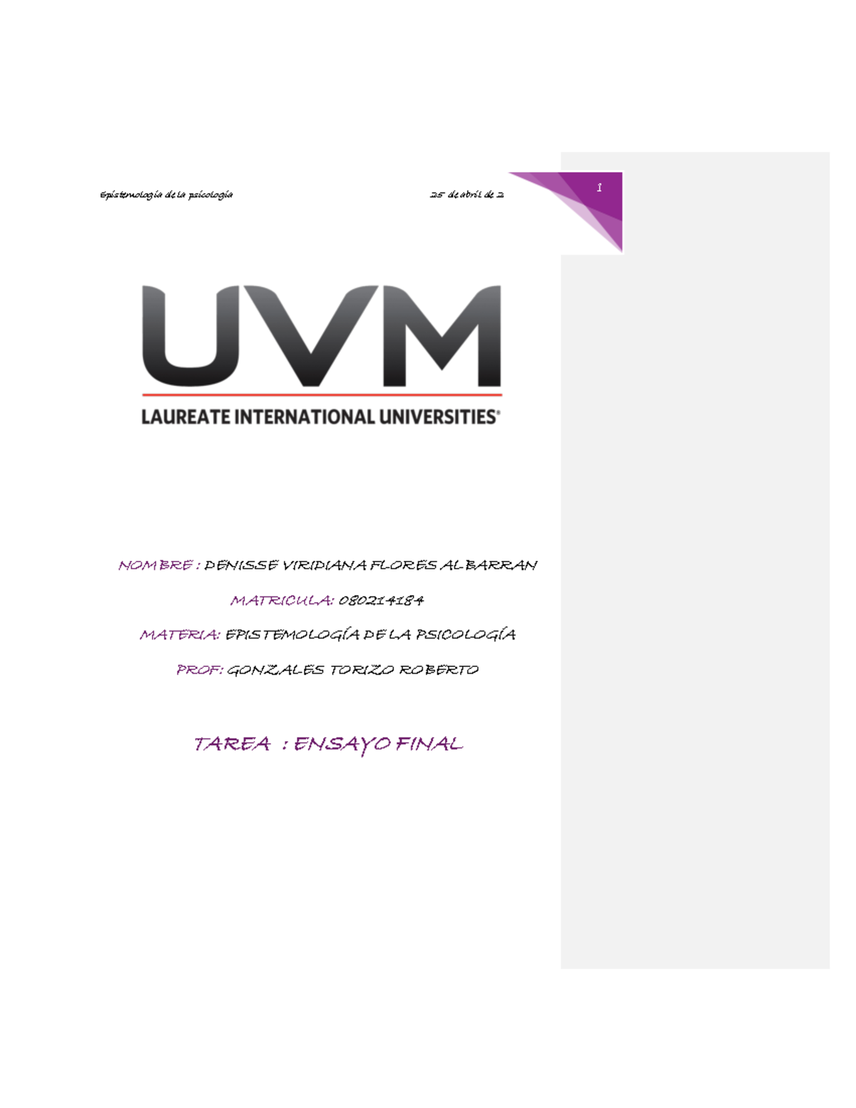 Ensayo Epistemologia - Okjd - Epistemologia de la psicologia 25 de ...