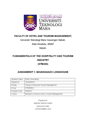 HTM 400-experiental learning ( Mohamad Aiman BIN KULA @ Salleh) - FACULTY OF HOTEL AND TOURISM ...
