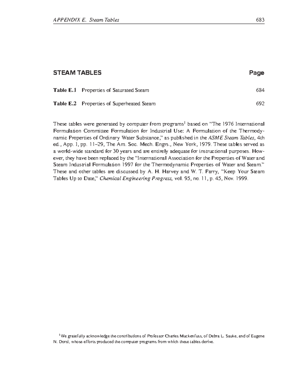 Appendix E - Steam Tables - APPENDIX E. Steam Tables STEAM TABLES Page Table E Properties of ...