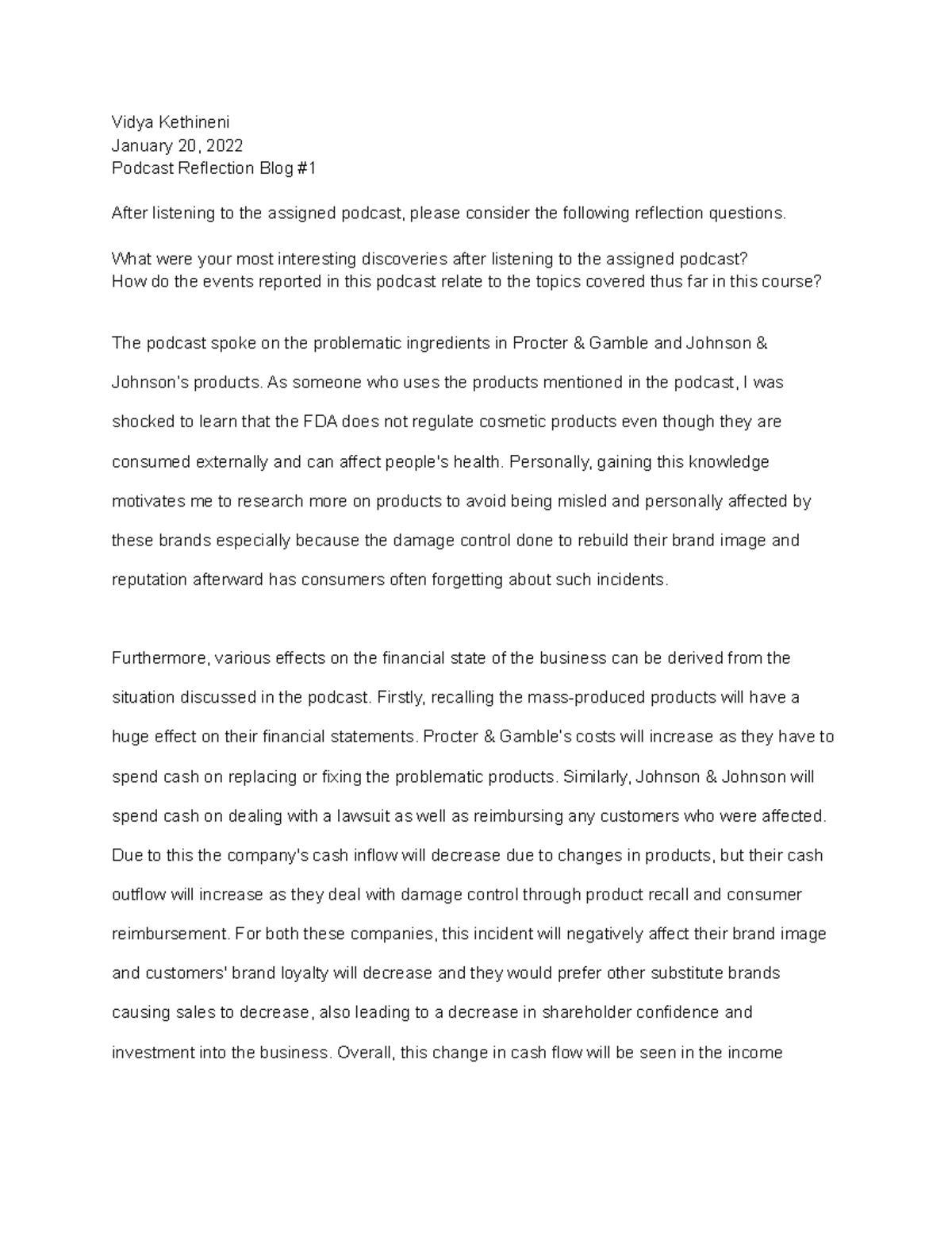 Complete Podcast Reflection Blog #1 - Vidya Kethineni January 20, 2022 ...