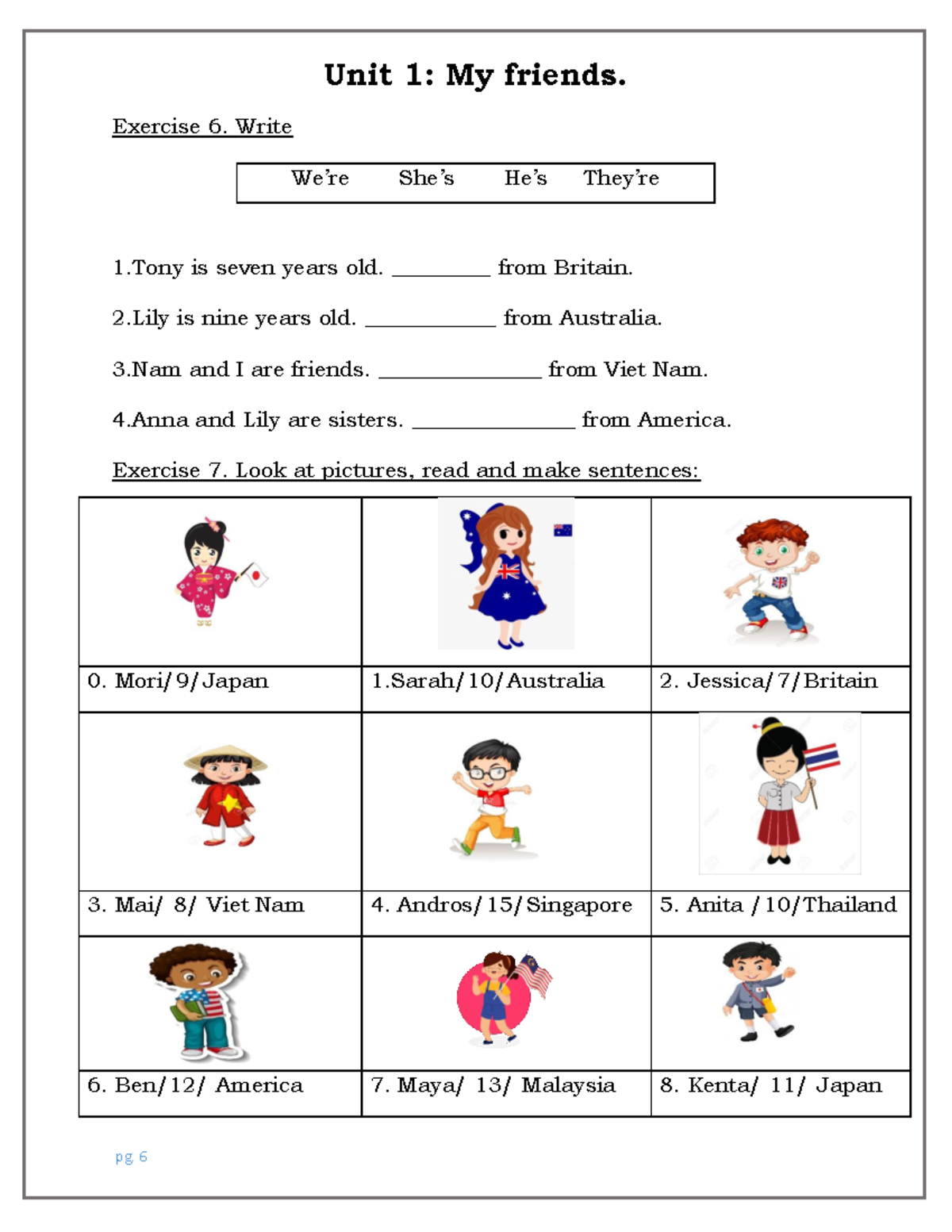 TỰ DO KIDS WORKSHEET - Exercise 6. Write We’re She’s He’s They’re 1 is ...