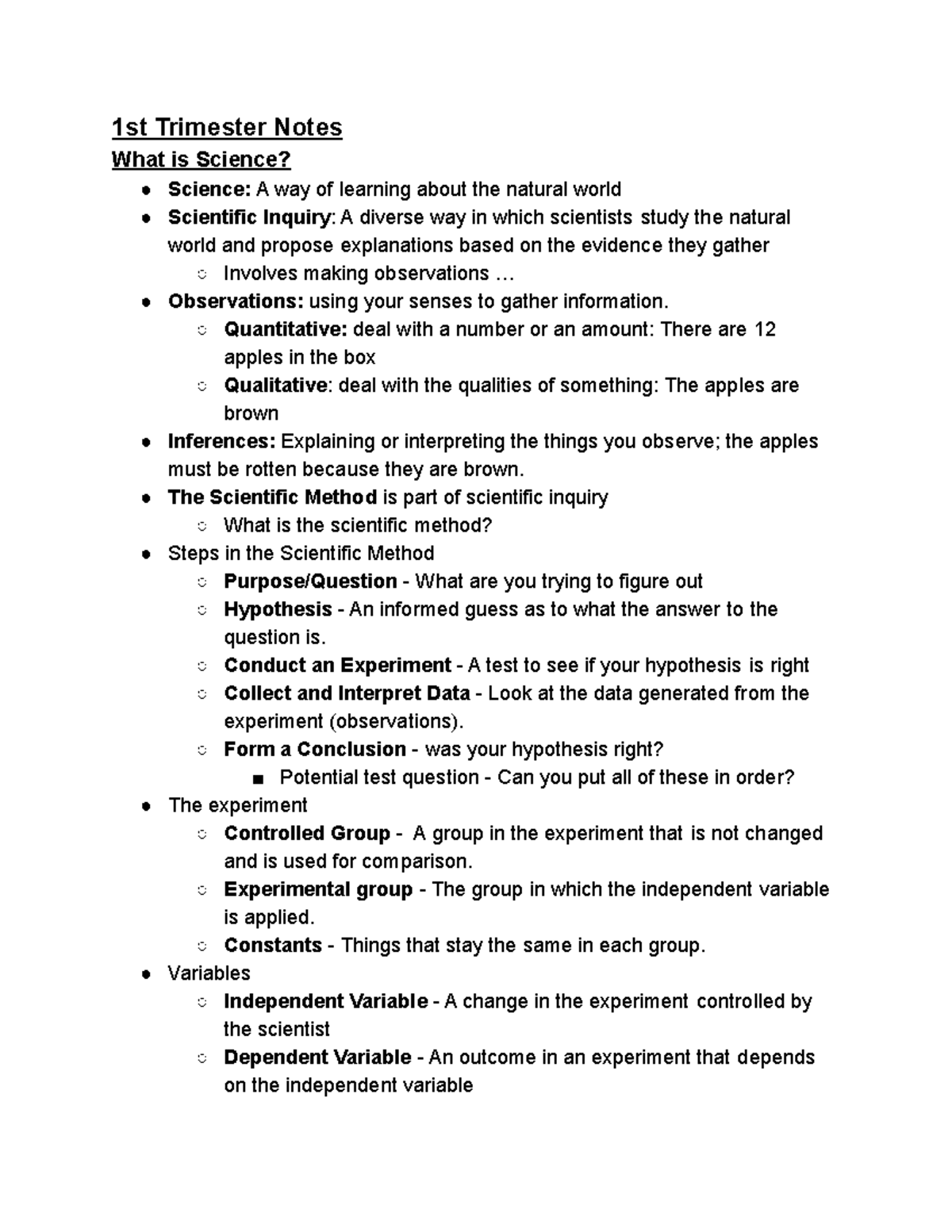 Physical Science For Teachers Notes 1st Trimester Notes What Is