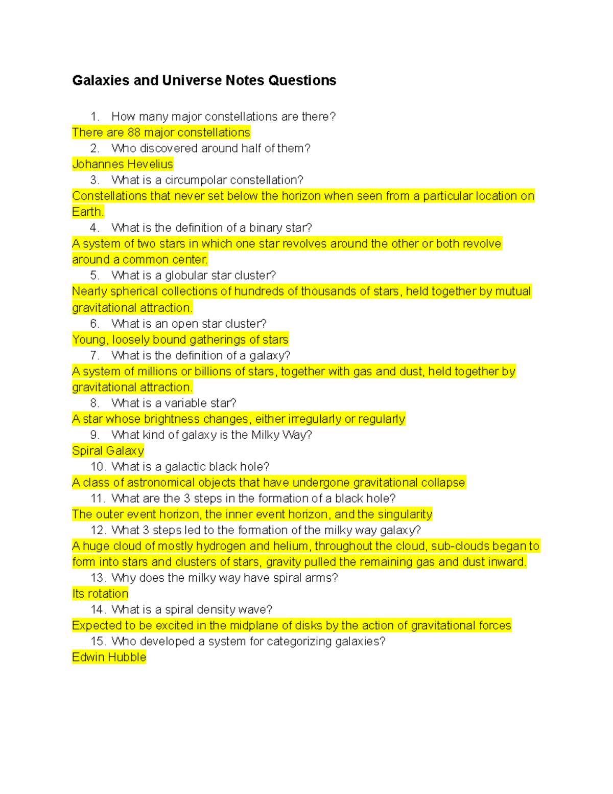 Thalia Gaerte - Galaxies and Universe Notes Questions - Galaxies and ...