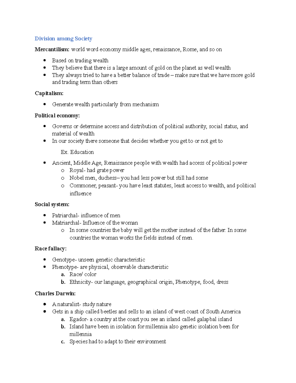 Division among Society - Division among Society Mercantilism: world ...