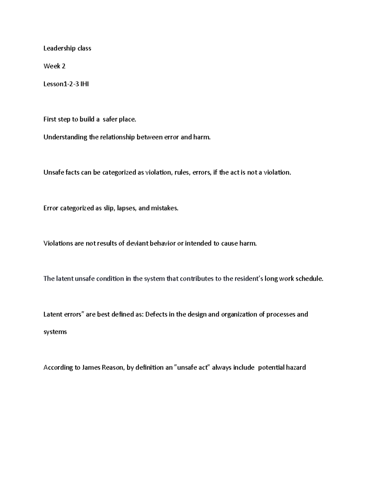 Week 2 note for personal use - Leadership class Week 2 Lesson1-2-3 IHI ...