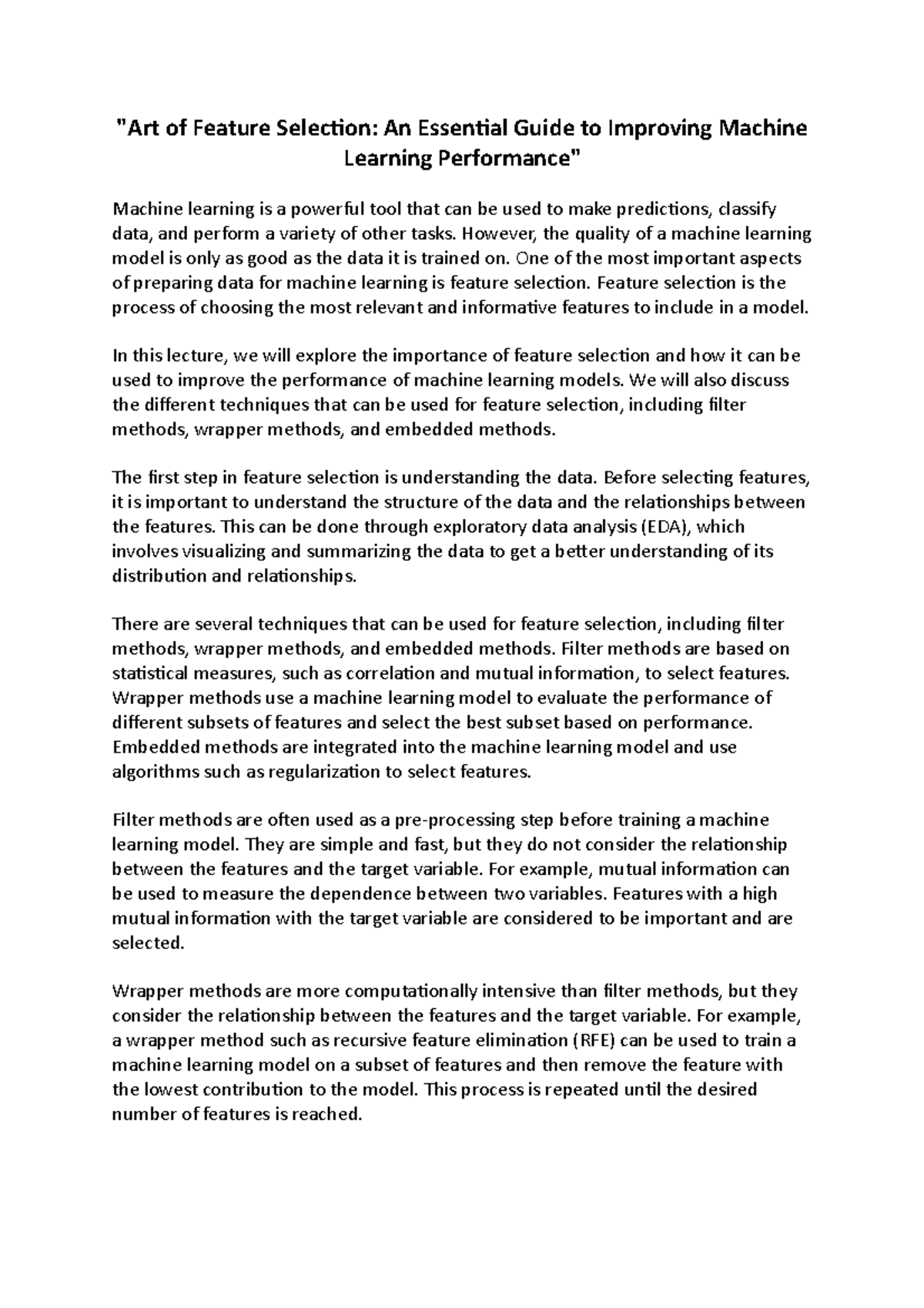 "Art of Feature Selection- An Essential Guide to Improving Machine ...