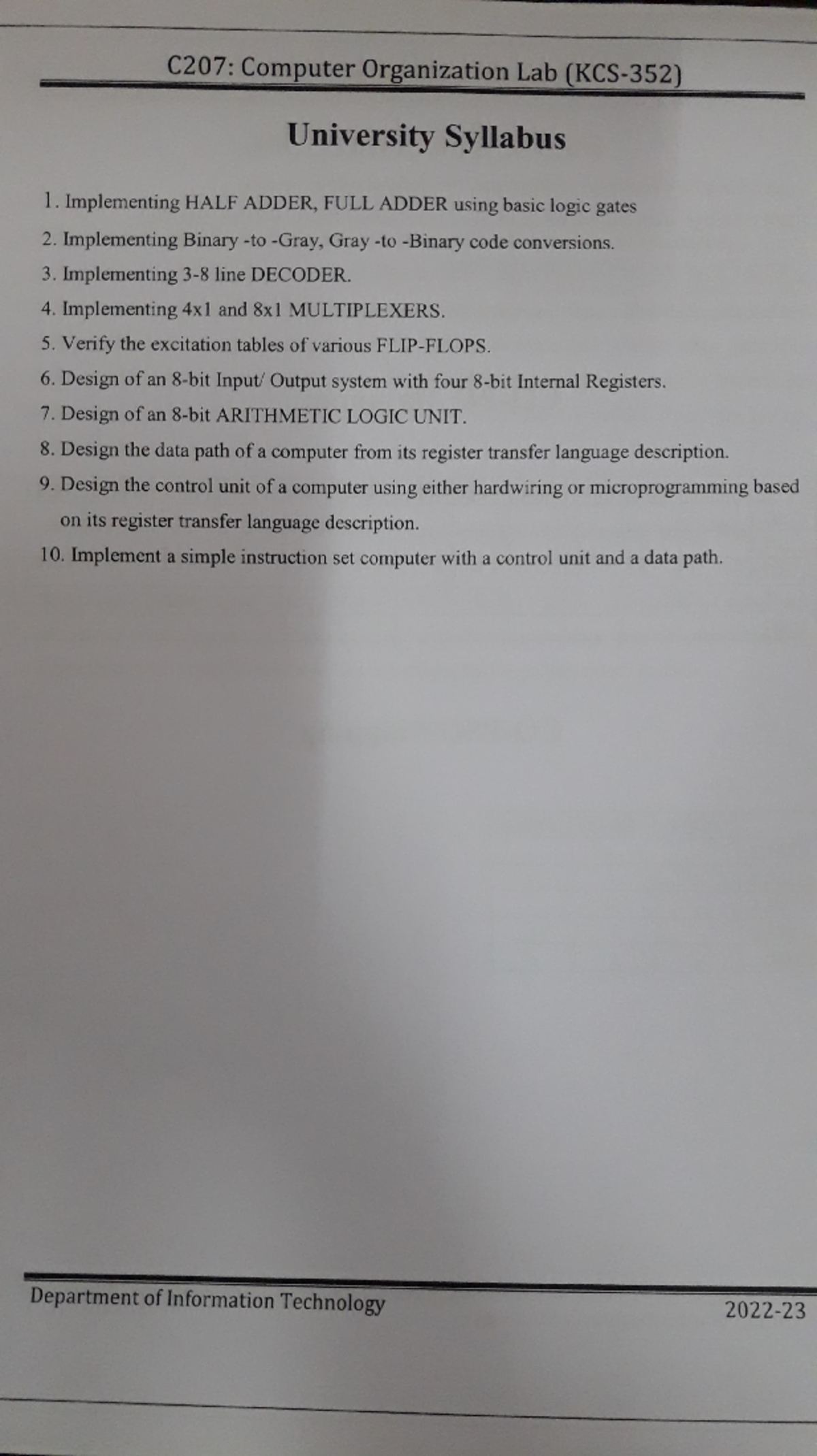 COA Lab Manual-1 - LAB EXPERIMENTS, SEM-1 - Master of computer application - Studocu