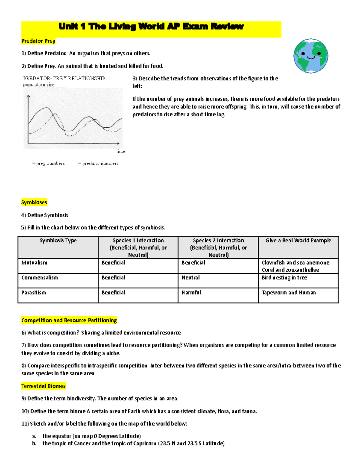 Unit 1 The Living World AP Exam Review Answer - Unit 1 The Living World ...