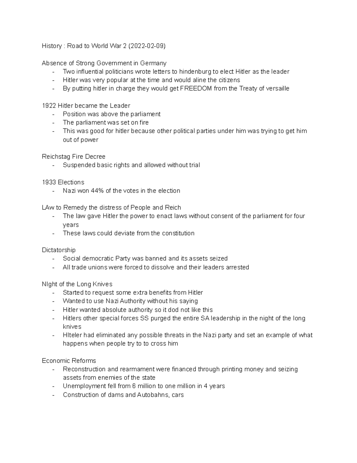 History Road to World War 2 (2022-02-09) lecture notes - Hist1150 - U ...