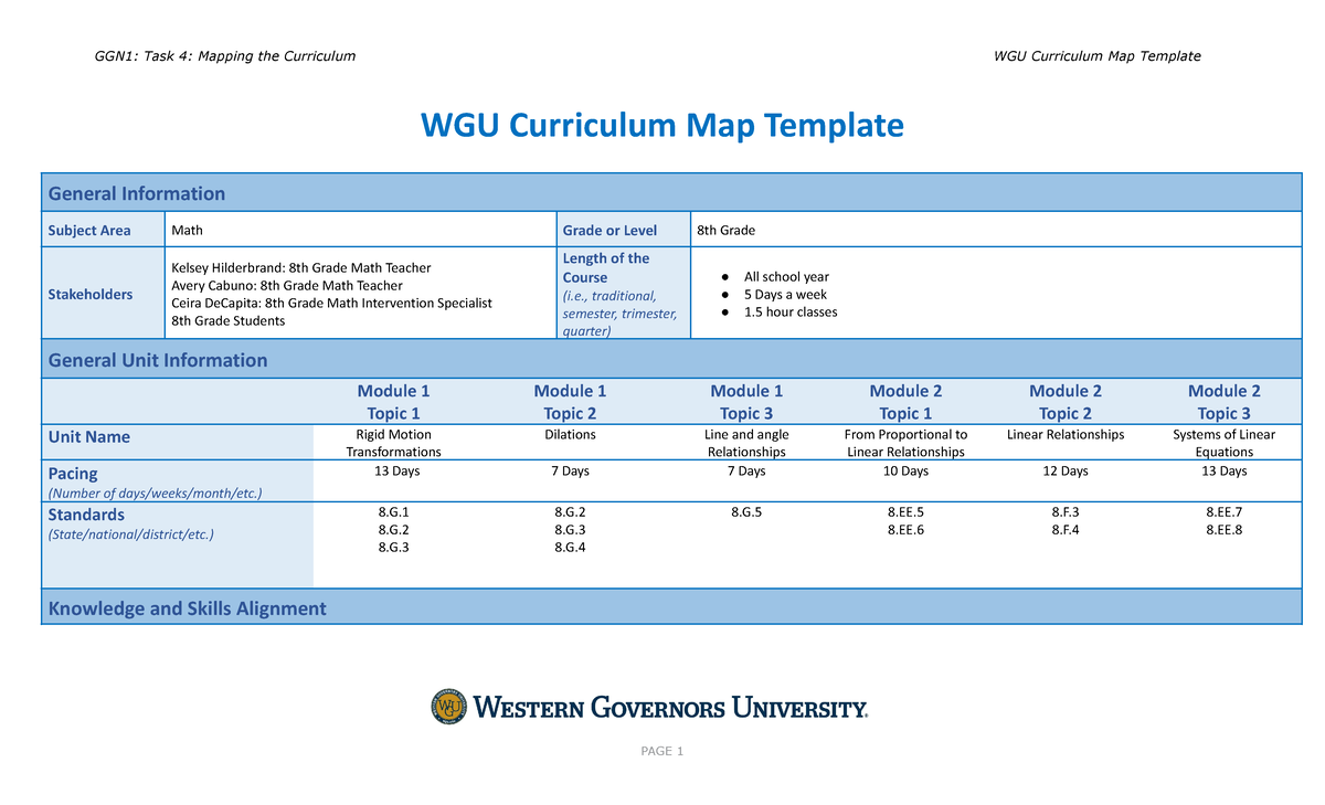 Task 4 WGU Curriculum Map - WGU Curriculum Map Template General ...