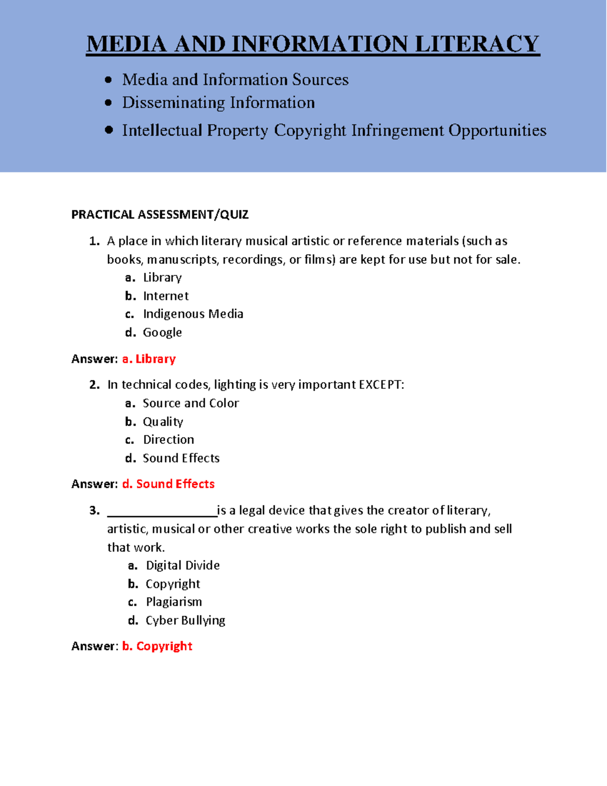 em-Practical Quiz-Media and Information Literacy-answer - PRACTICAL ...