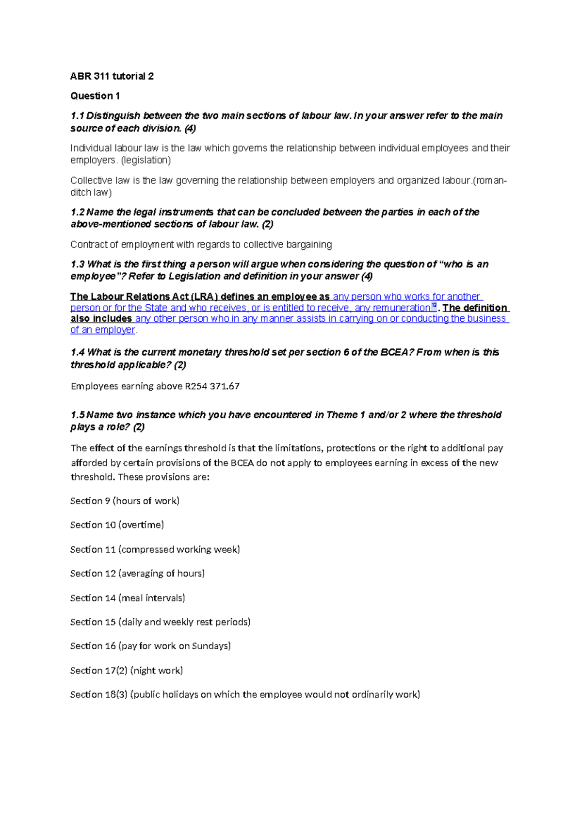 ABR 311 tut 2 answers - ABR 311 tutorial 2 Question 1 1 Distinguish between the two main ...