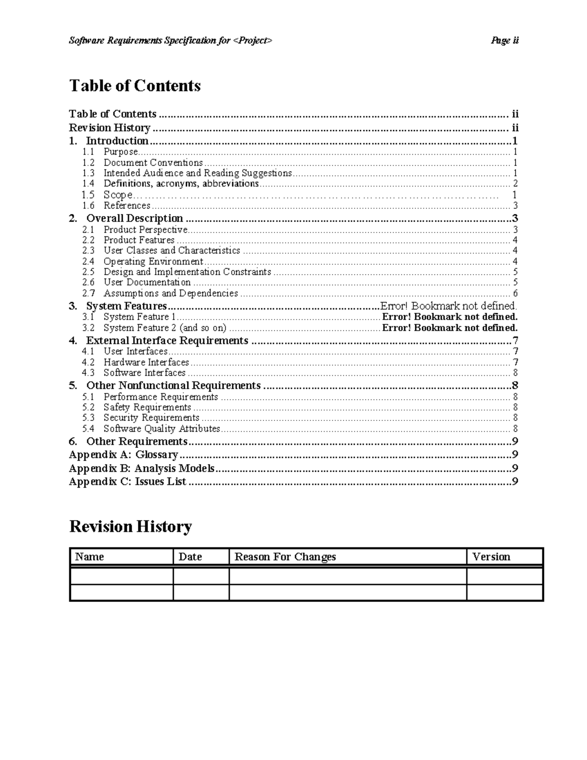 SRS-Template removed - Software Requirements Specification for Page ii ...