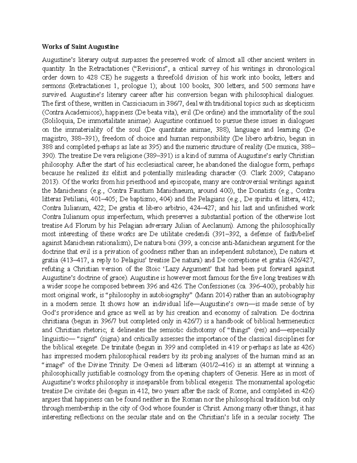 Works of Saint Augustine - Works of Saint Augustine Augustine’s ...