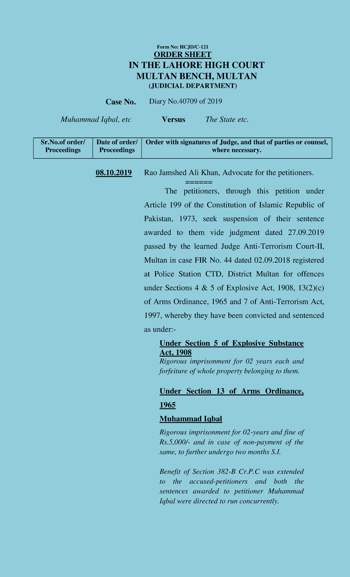 2019 LHC3881 - Law - Form No: HCJD/C- 121 ORDER SHEET IN THE LAHORE ...