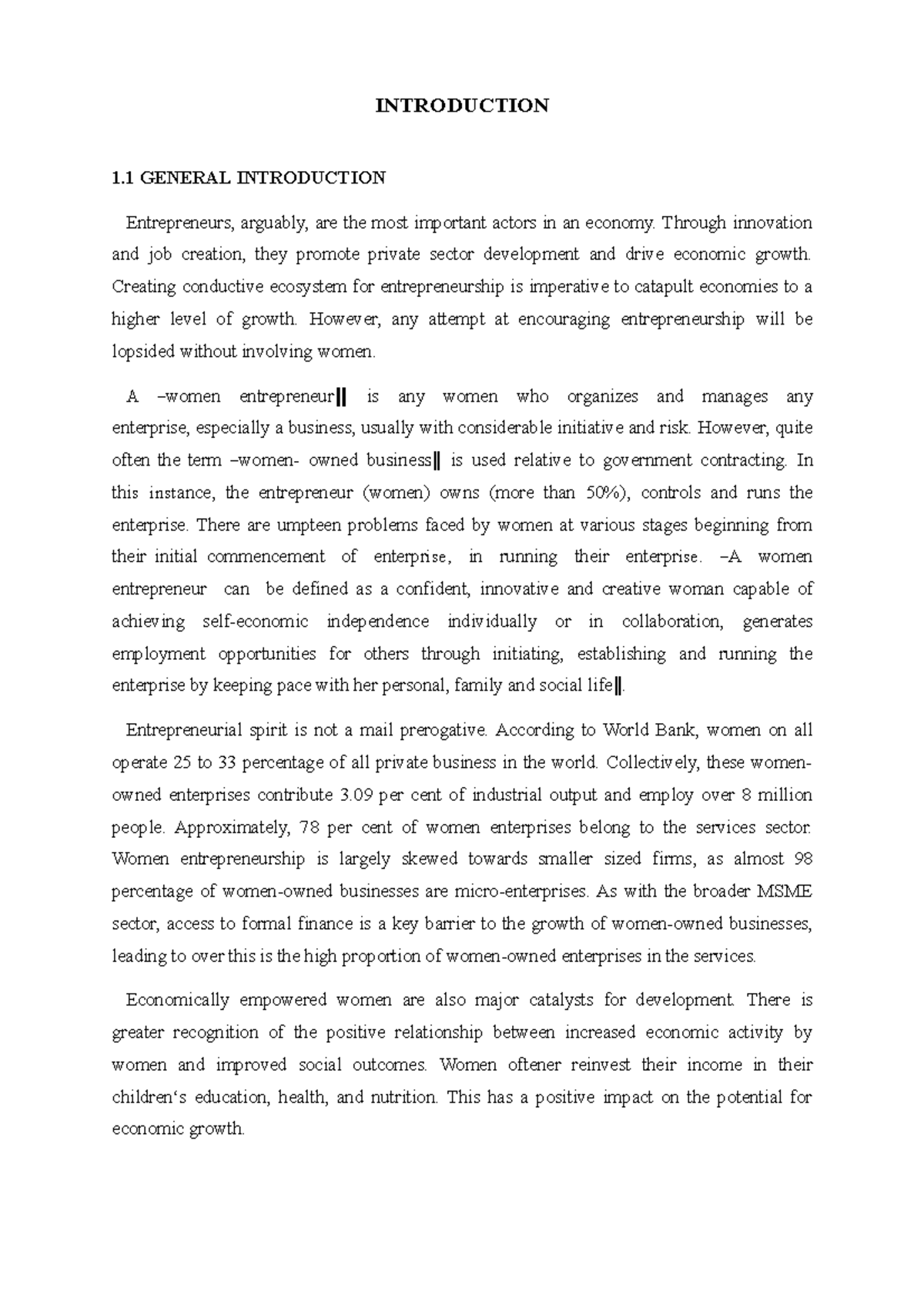 Project Report - INTRODUCTION 1 GENERAL INTRODUCTION Entrepreneurs ...