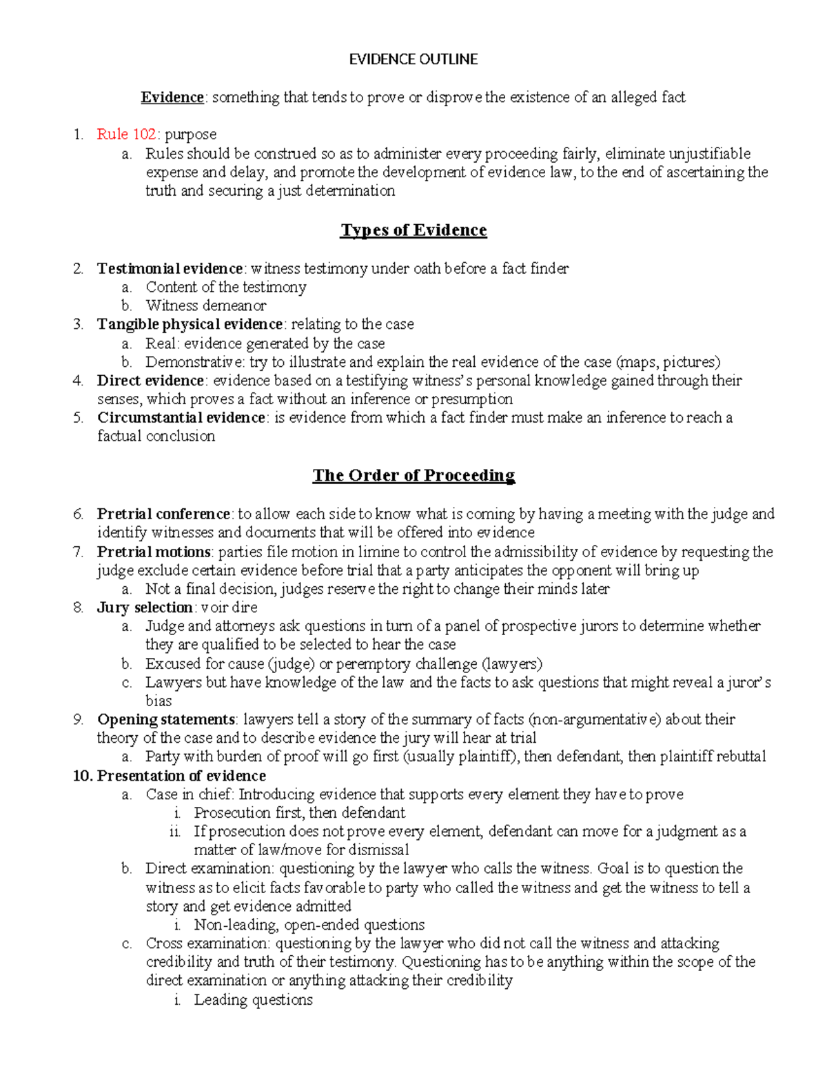6. Evidence Outline - Evidence: something that tends to prove or ...