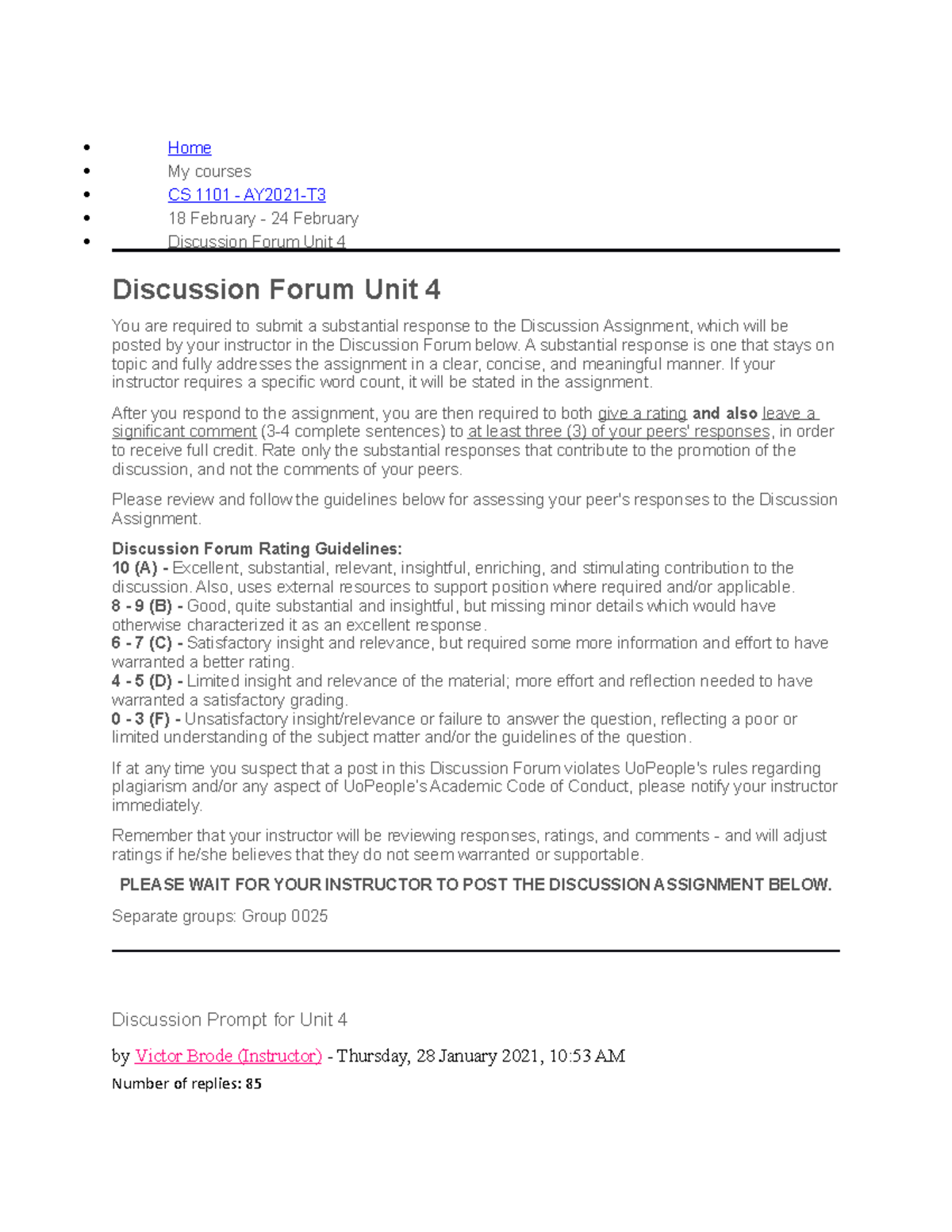 CS 1101 Discussion Forum Unit 4 - Home My courses CS 1101 - AY2021-T 18 February - 24 - Studocu